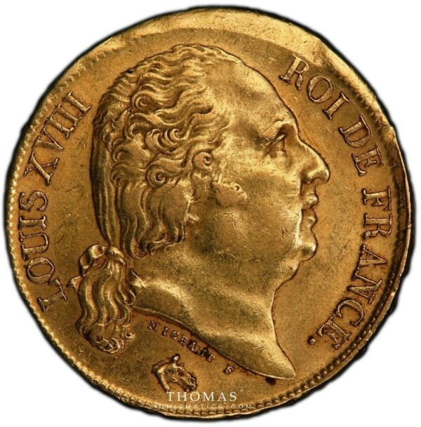 Louis XVIII - 20 Francs or - 1817 A Paris - Fautée - PCGS AU 58 | Thomas Numismatics