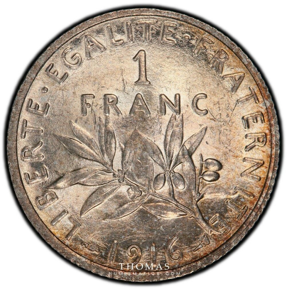 Monnaie - France 1 franc semeuse 1916 - PCGS MS 64 - SPL - Patine Dorée ...