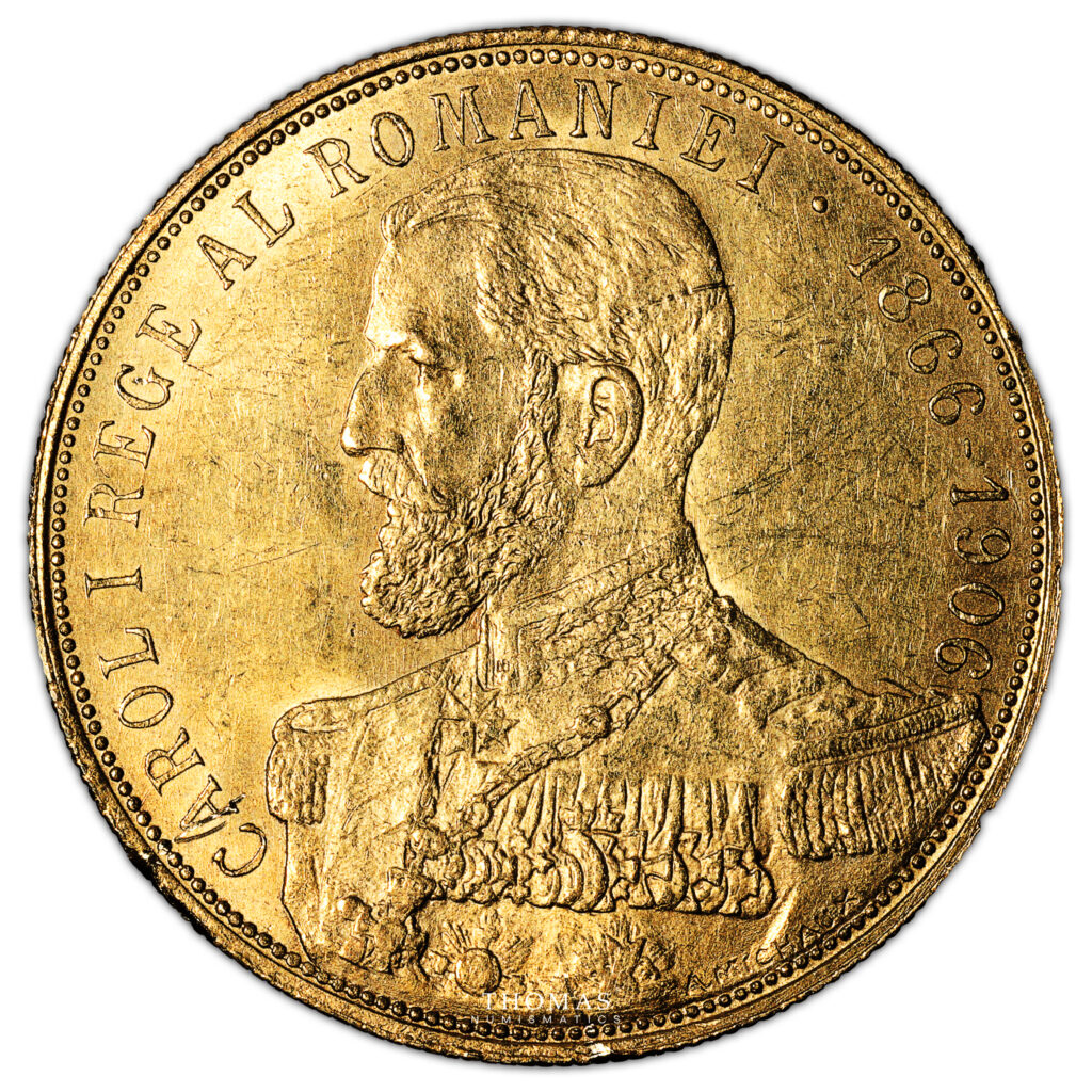 Coin Romania - Gold 25 lei 1906 Carol I – Brussels – commemorative ...