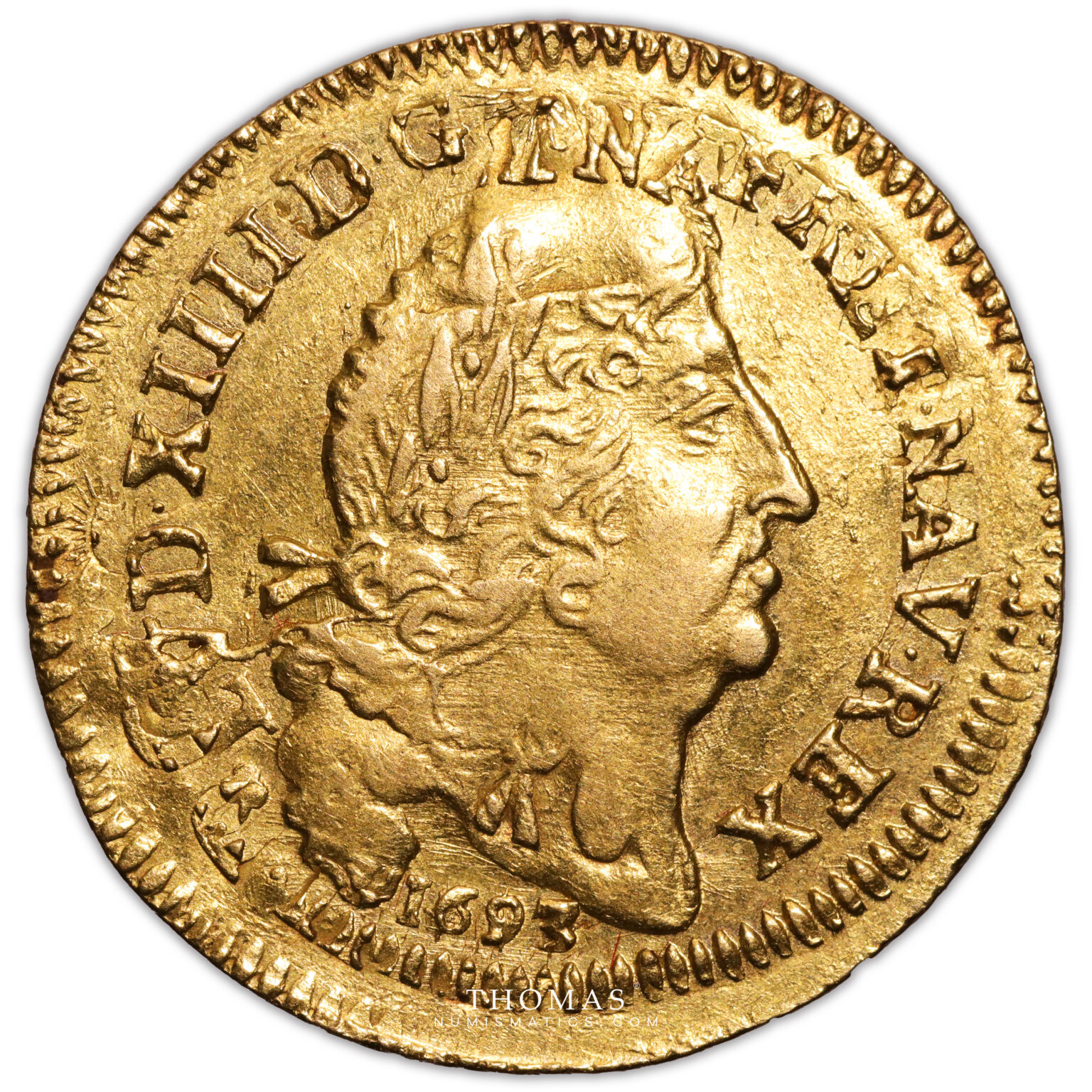 Coin France - Louis XIV - Louis d'or aux 4 L - overstrike flan - 1693 H ...